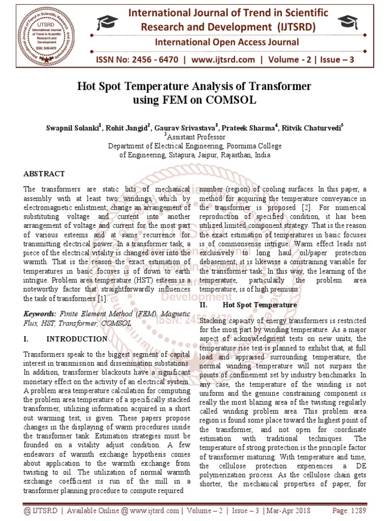 Hot Spot Temperature Analysis of Transformer Using FEM On COMSOL | PDF ...