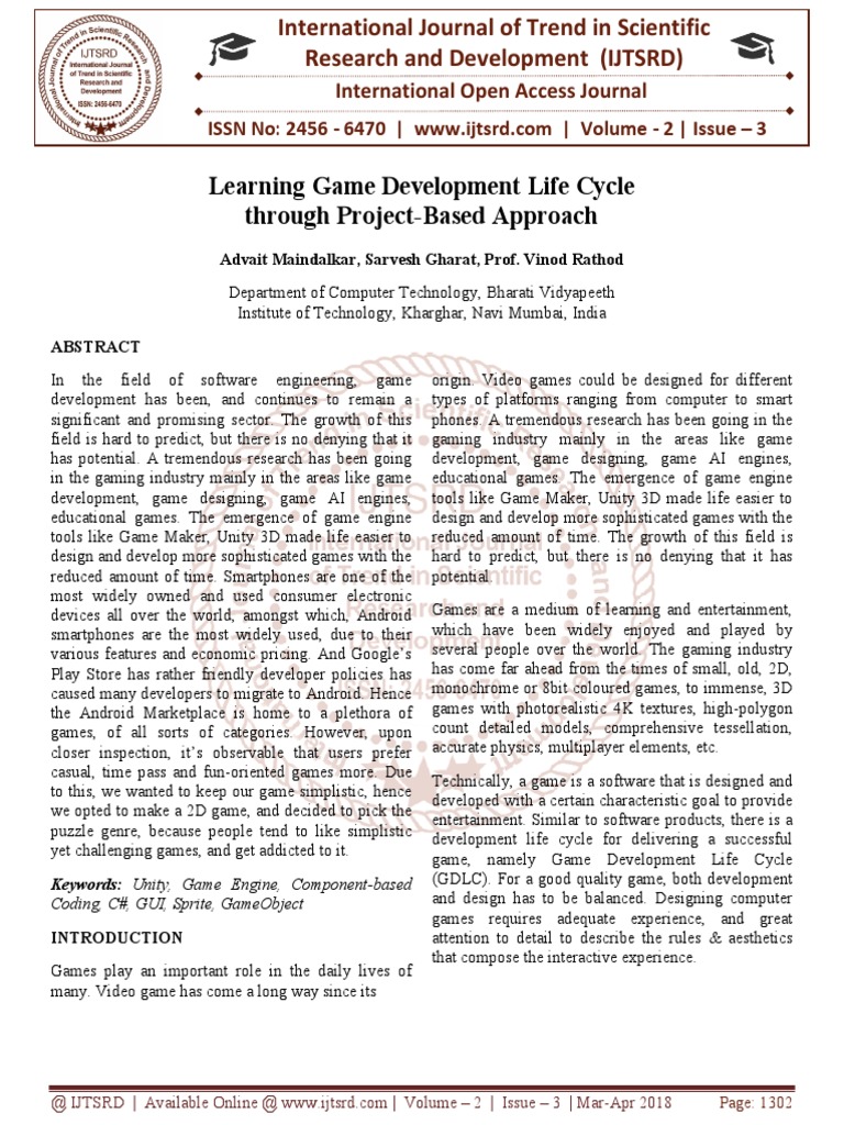 Learning Game Development Life Cycle Through Project-Based Approach ...