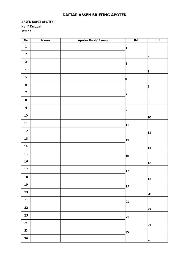 Daftar Absen Briefing | PDF
