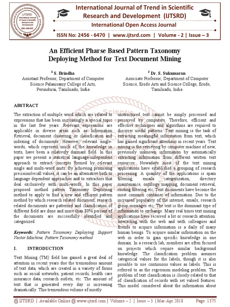 An Efficient Pharse Based Pattern Taxonomy Deploying Method For Text Document Mining Pdf 9599
