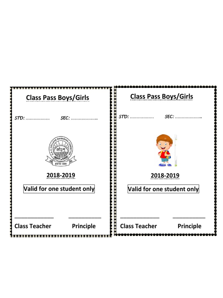 Class Pass Boys/Girls Class Pass Boys/Girls: Valid For One Student Only ...