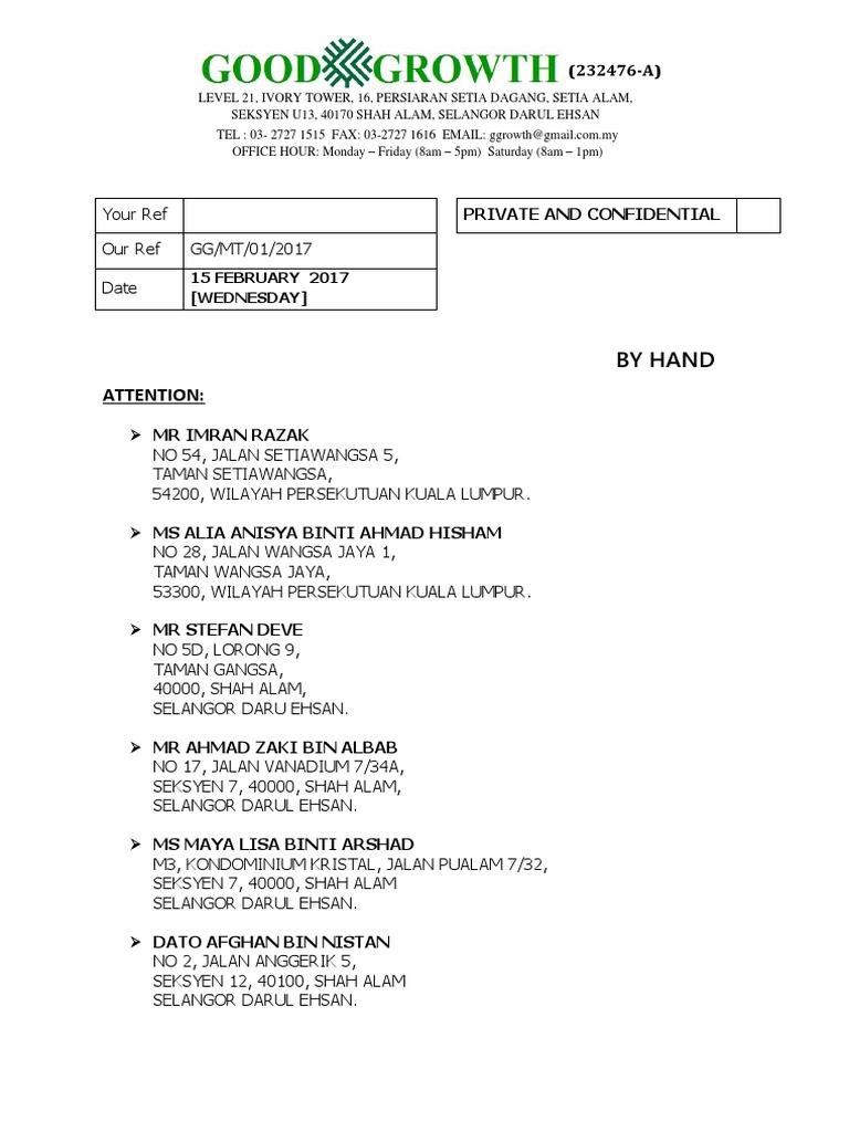 Example Letter of Calling of Meeting | PDF