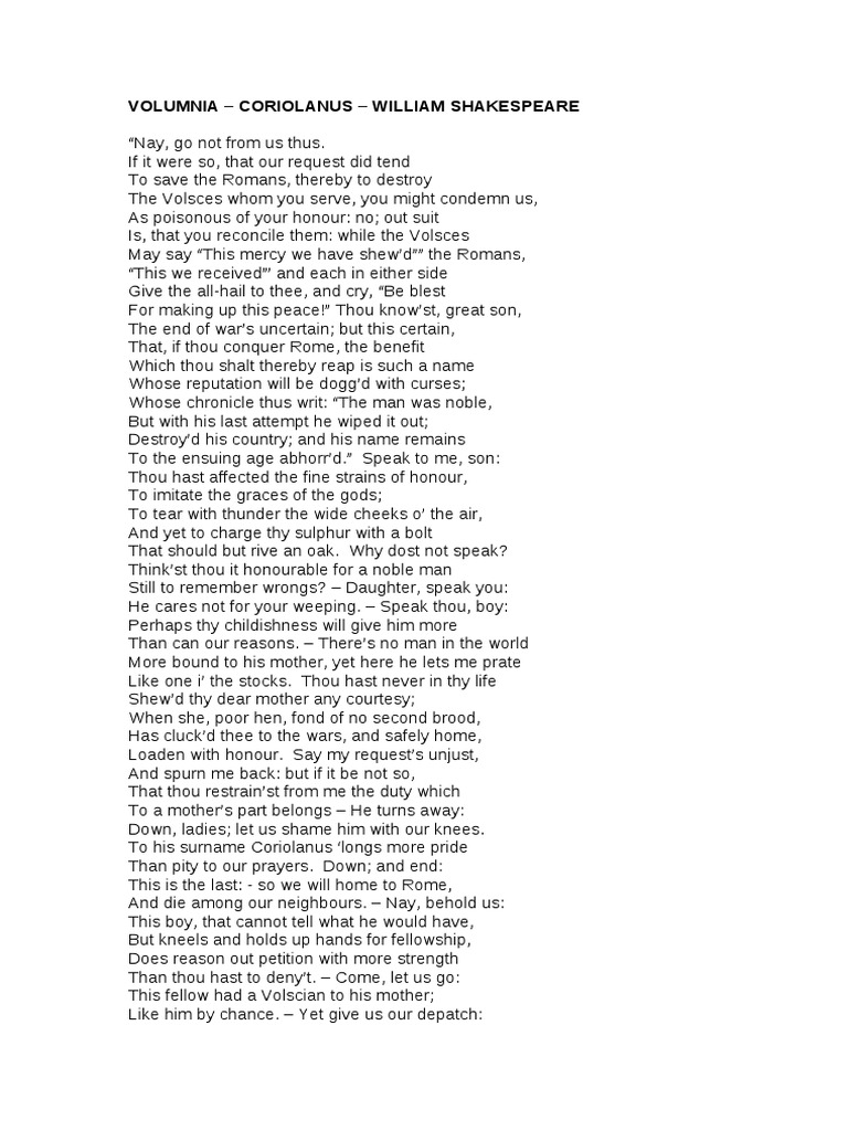 Shakespeare's Coriolanus: A Mother's Plea | PDF | Law