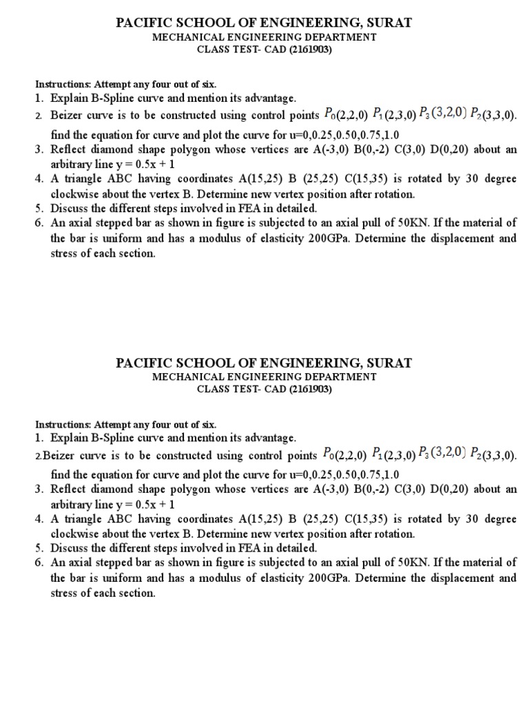 Mechanical Engineering Department CLASS TEST-CAD (2161903) | PDF