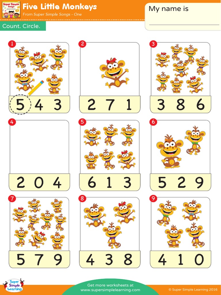 Five Little Monkeys Worksheet Count and Circle PDF | PDF