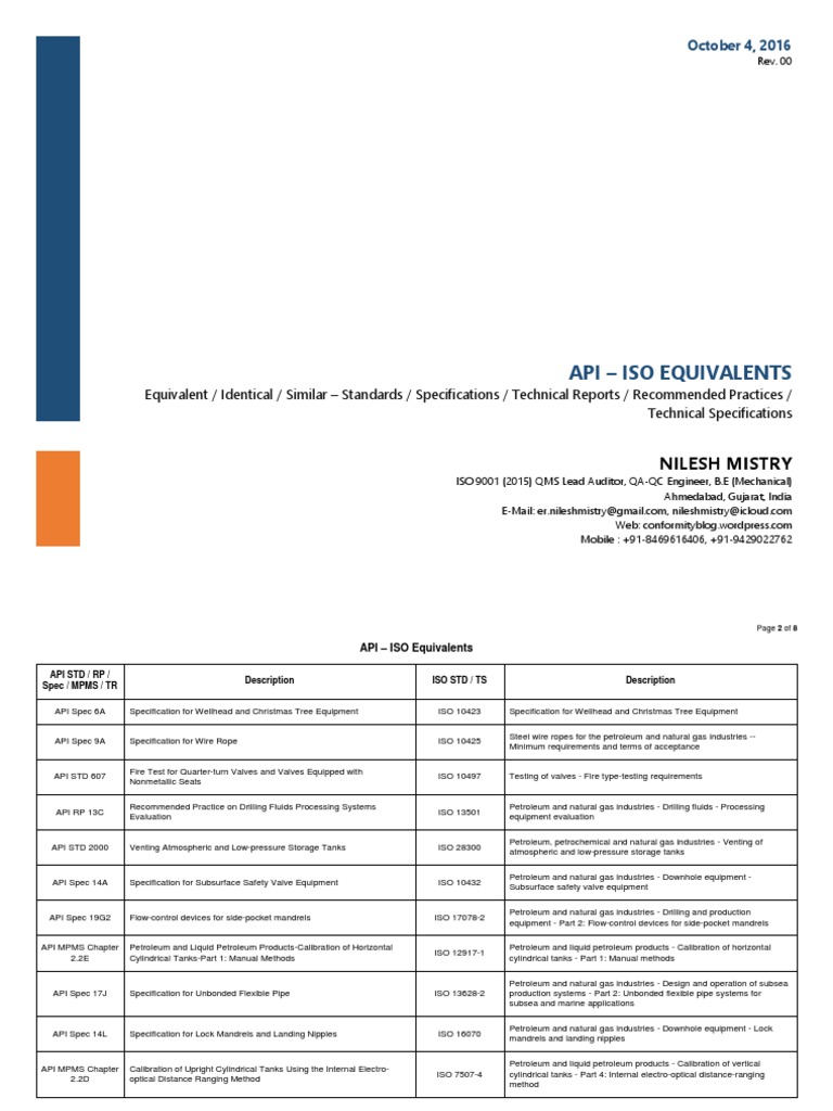 Api Iso Equivalent Standards PDF | PDF | Casing (Borehole) | Oil Well