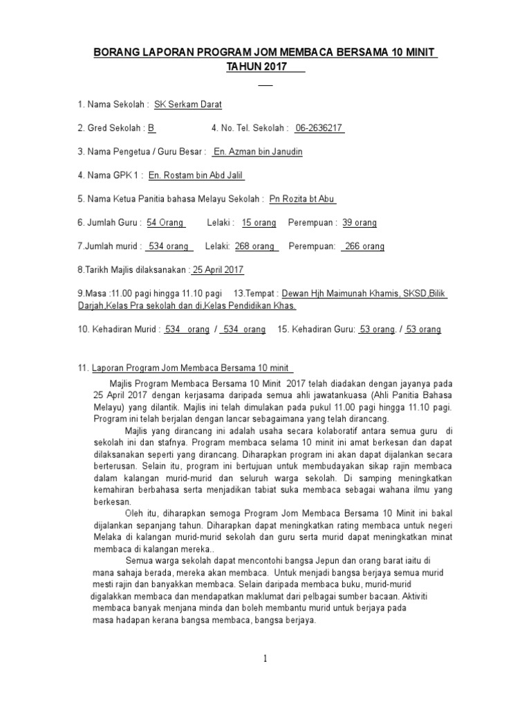 Laporan Jom Membaca 10 Min | PDF
