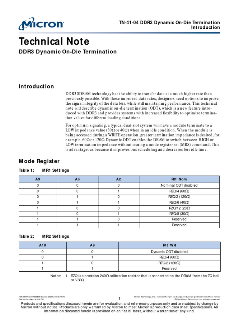 Technical Note: DDR3 Dynamic On-Die Termination | Download Free PDF | Dynamic Random Access ...