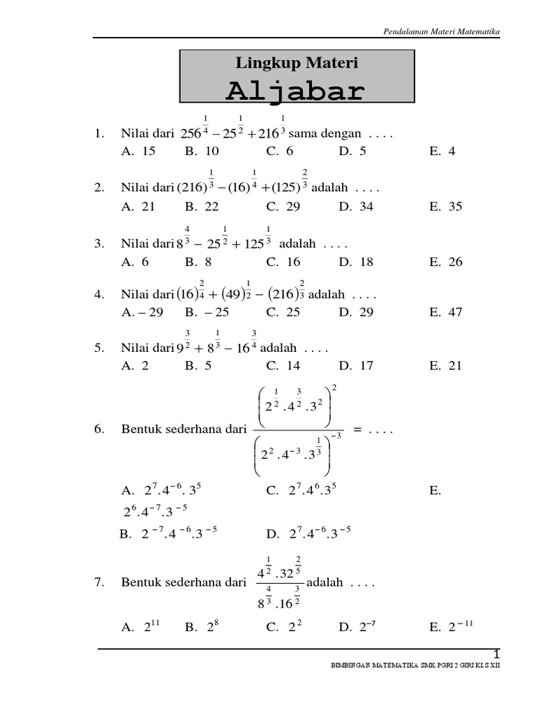 Aljabar | PDF | Metode & Bahan Ajar