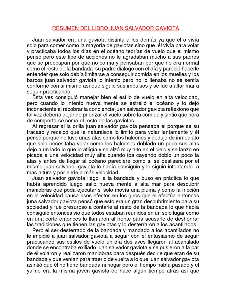 Resumen Del Libro Juan Salvador Gaviota | Agitación