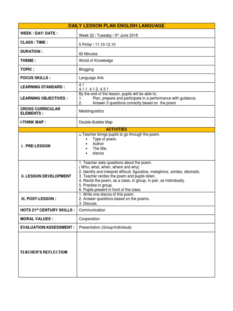 English Lesson Plan: Blogging Skills | PDF