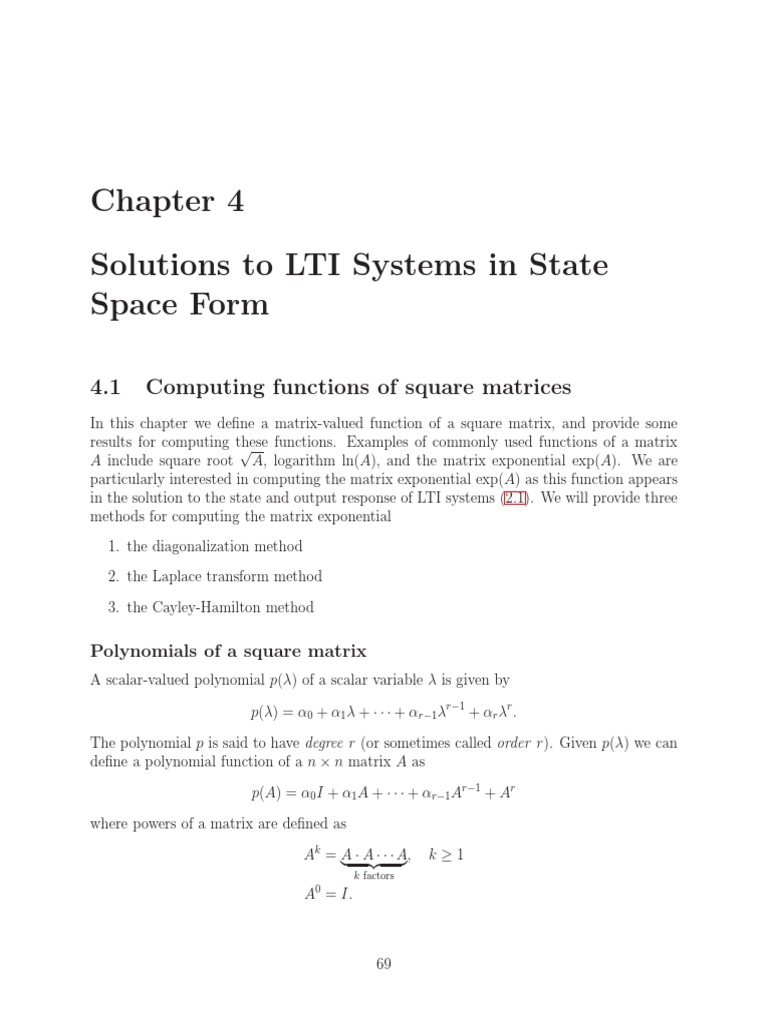 Solutions To LTI Systems in State Space Form: 4.1 Computing Functions ...