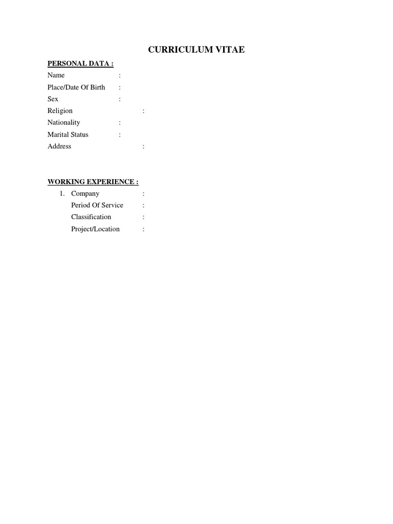 Curriculum Vitae Kosong | PDF