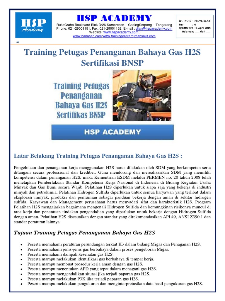 Pelatihan Petugas Penanganan Bahaya Gas H2S | PDF