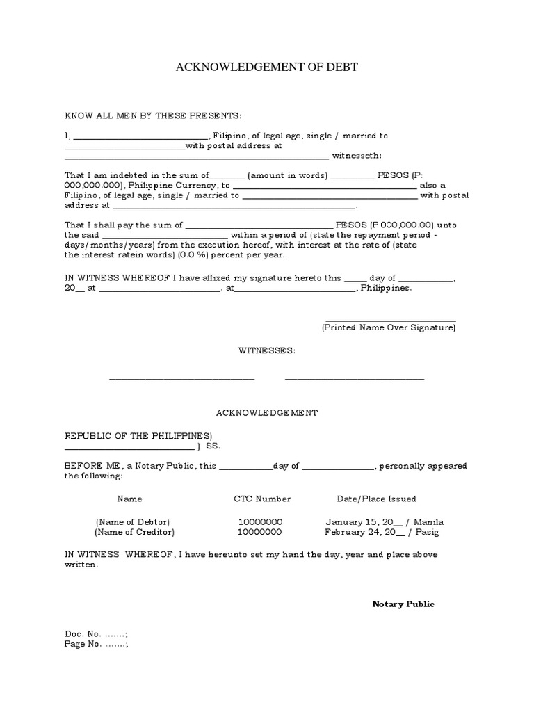 Acknowledgement of Debt | PDF | Debt | Money