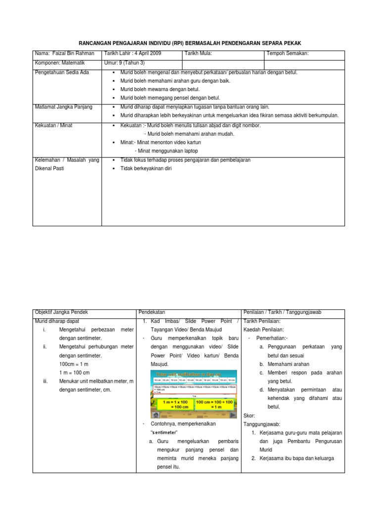 Rancangan Pengajaran Individu Assign | PDF