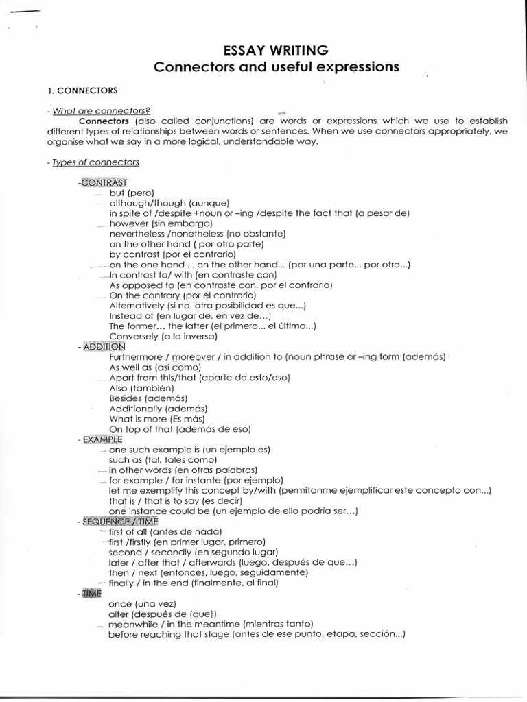 Essay Writing Connectors and Useful Expressions PDF | PDF