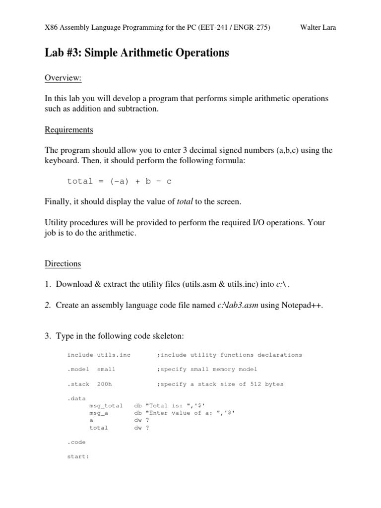 Asmx86 Lab 3 | PDF | C (Programming Language) | Assembly Language