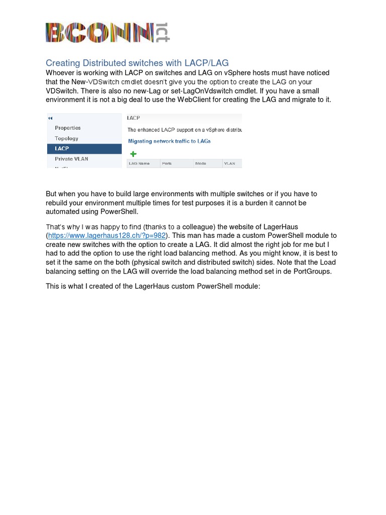 Creating Distributed Switches With LAG | PDF | Network Switch | Network ...
