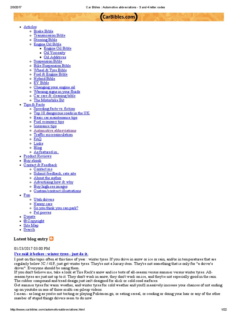 Car Bibles - Automotive Abbreviations - 3 and 4 Letter Codes PDF | PDF ...