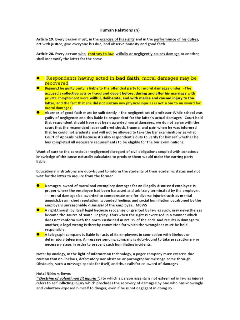 Respondents Having Acted in Bad Faith, Moral Damages May Be Recovered ...