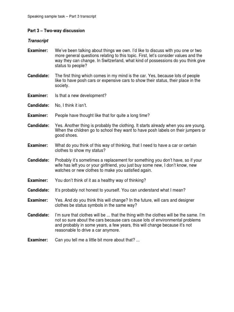 Speakingsamplepart3transcript PDF | PDF
