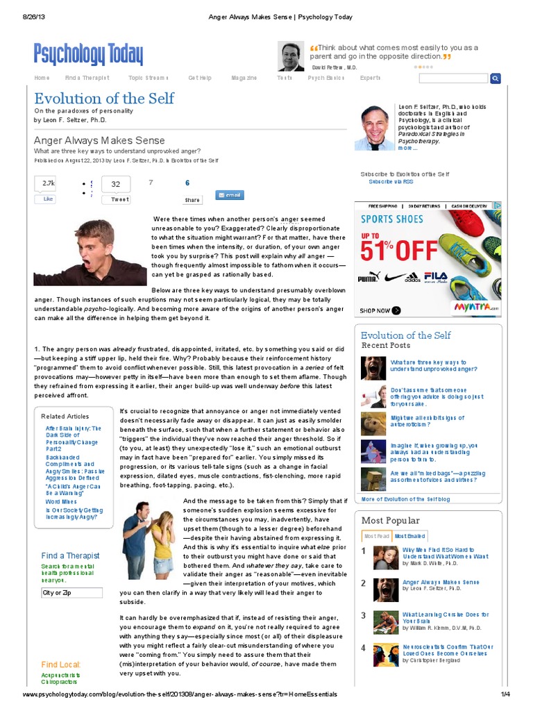 Evolution of The Self: Anger Always Makes Sense | PDF | Anger ...