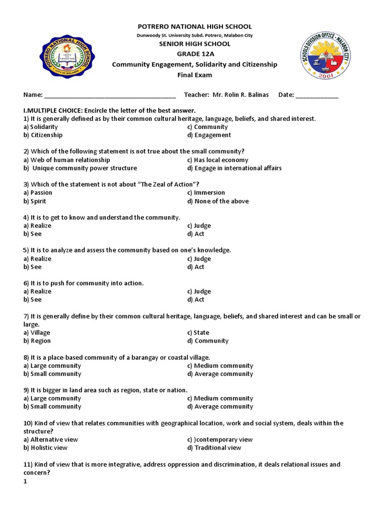 CESC Final Exam | Power (Social And Political) | Community