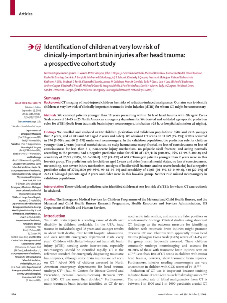 Pecarn 2009 | PDF | Traumatic Brain Injury | Ct Scan
