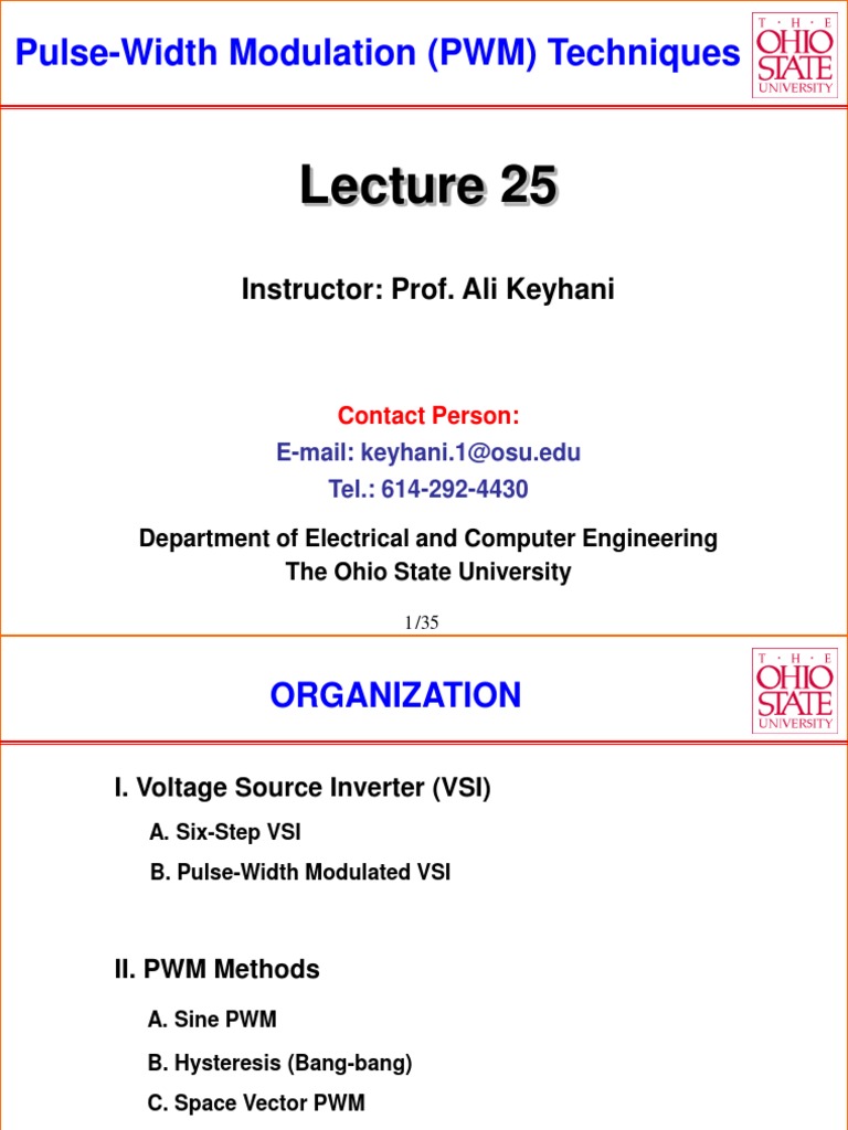 Pulse-Width Modulation (PWM) Techniques: Instructor: Prof. Ali Keyhani | PDF | Power Inverter ...