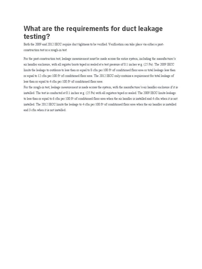 Requirements For Duct Leakage Testing | PDF