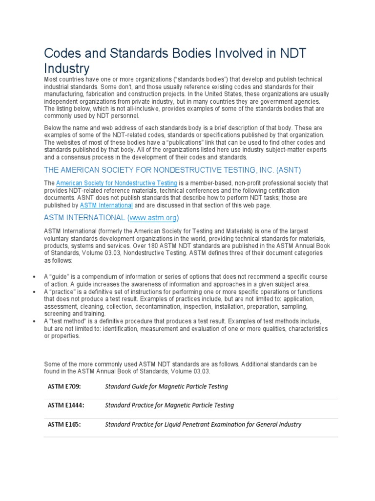 NDT Codes and Standards Overview | PDF | Nondestructive Testing ...