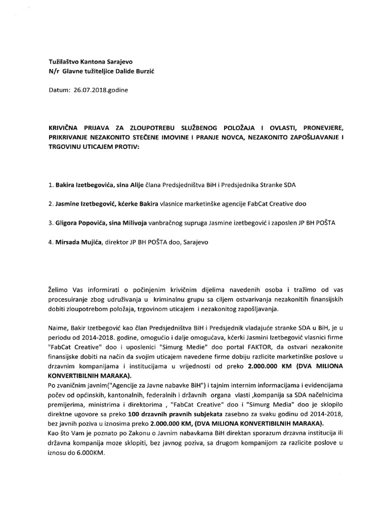 Krivična Prijava Za Zloupotrebu Položaja I Ovlasti | PDF