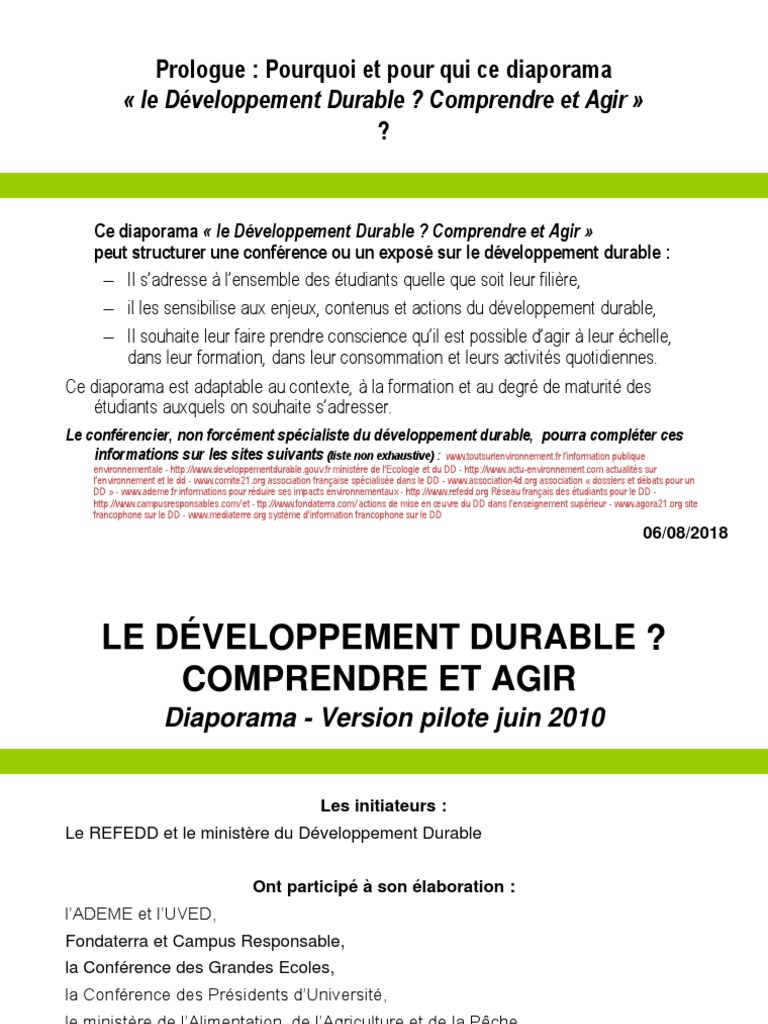 Diaporama - Le Developpement Durable Comprendre Et Agir | PDF | Développement durable | Biodiversité