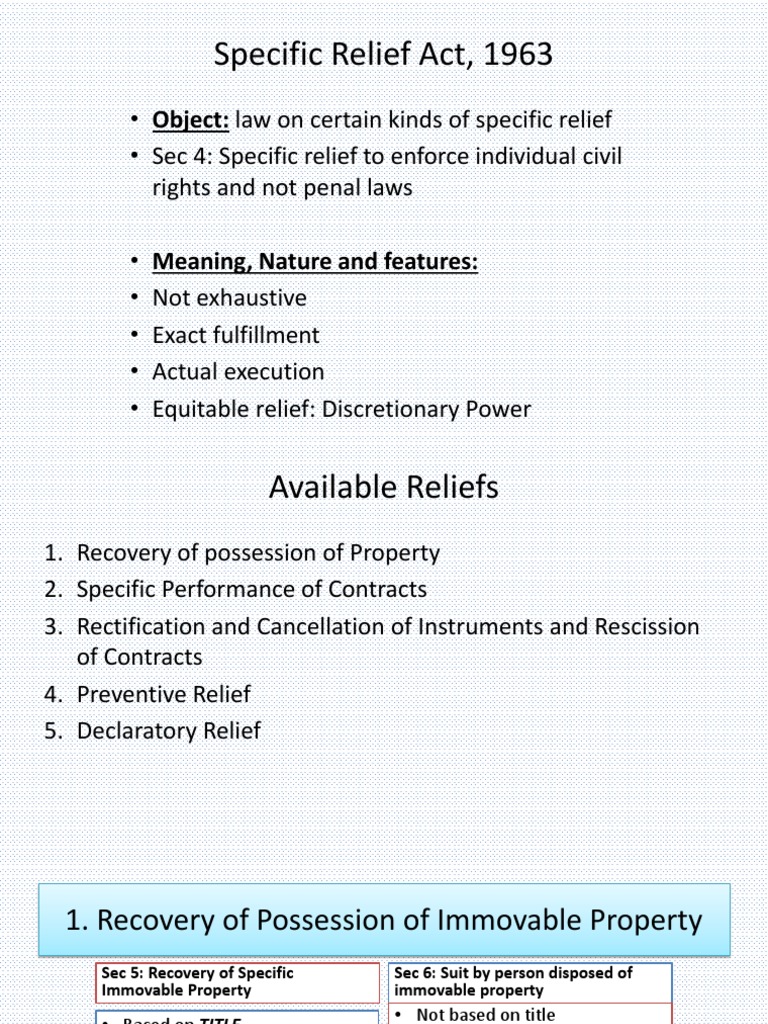 Specific Relief Act | PDF | Injunction | Specific Performance