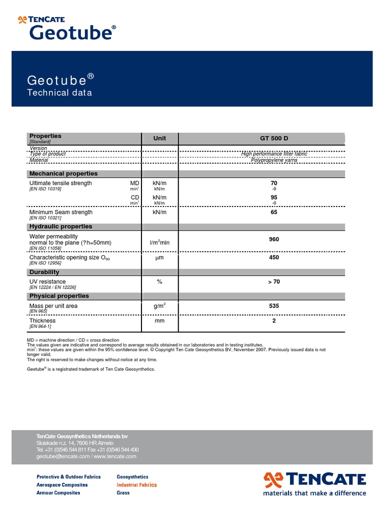 Specification Geotube - Dewatering GT 500 D | PDF | Materials ...