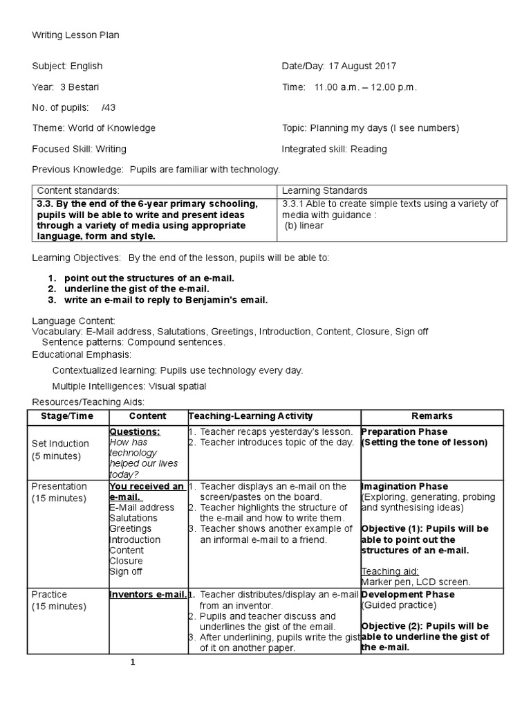 Planning an Email Writing Lesson: Pupils Learn to Thank an Inventor for ...