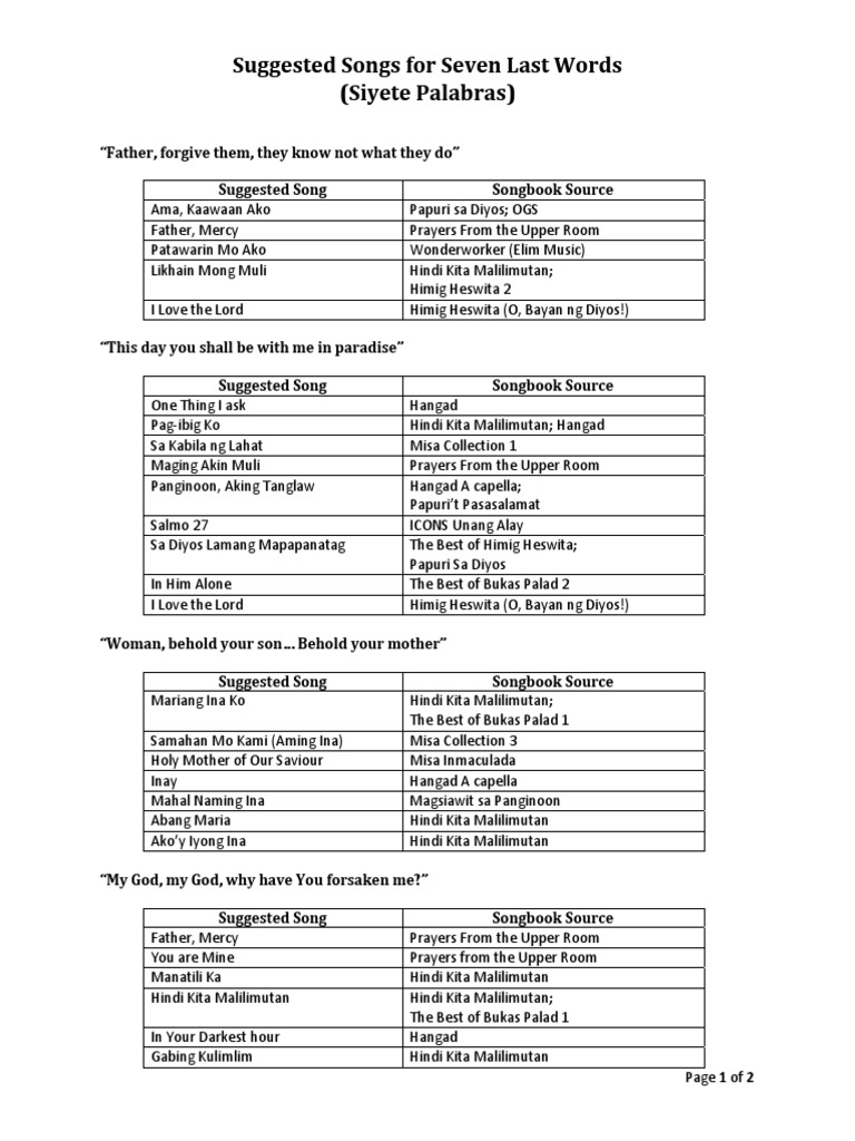 Songs for the Seven Last Words | PDF