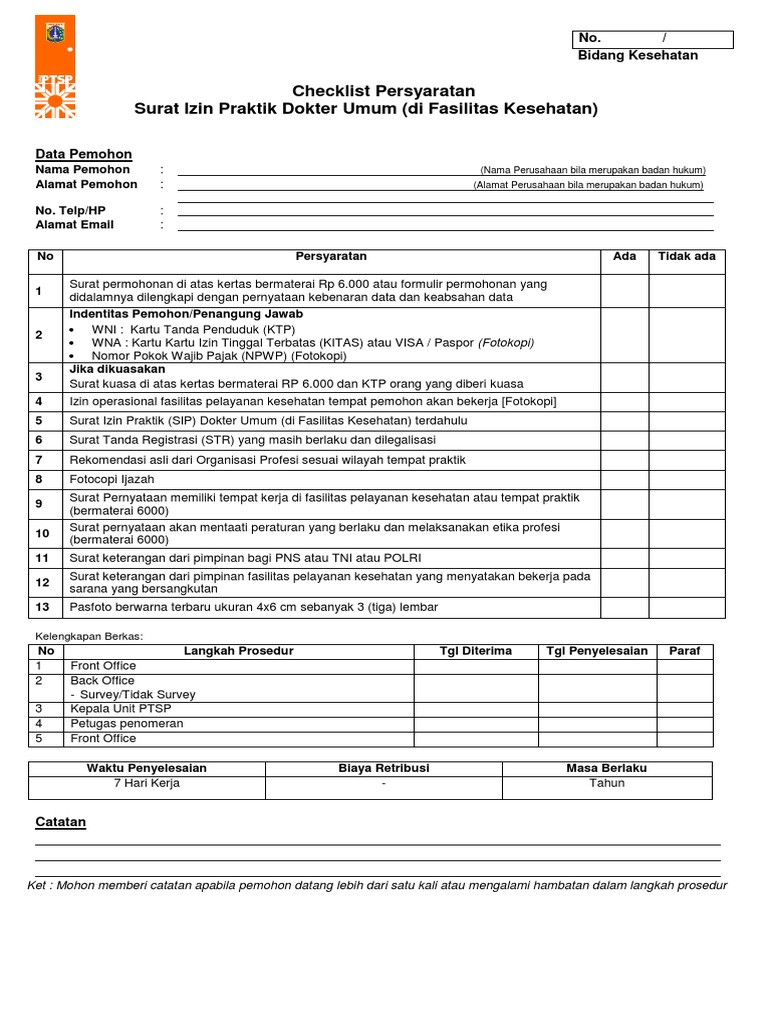 Checklist Persyaratan Sip PDF | PDF