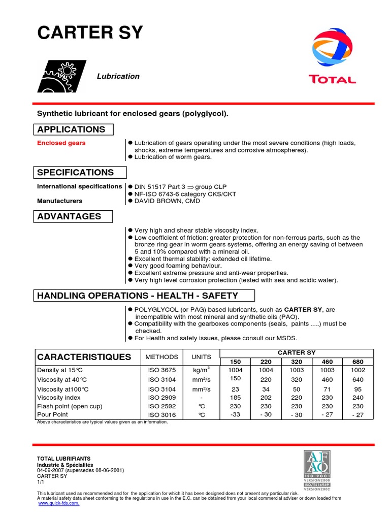 Carter Sy: Applications | Download Free PDF | Lubricant | Viscosity