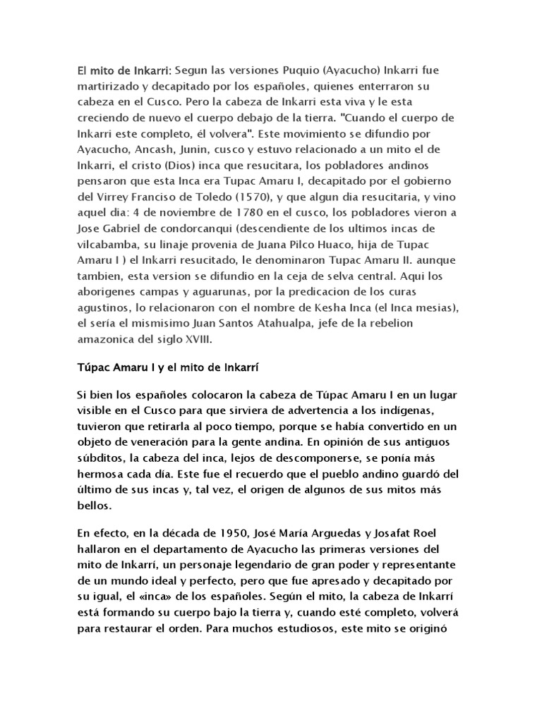Mito de Inkarri y su Resurrección | PDF | Imperio Inca | Andes
