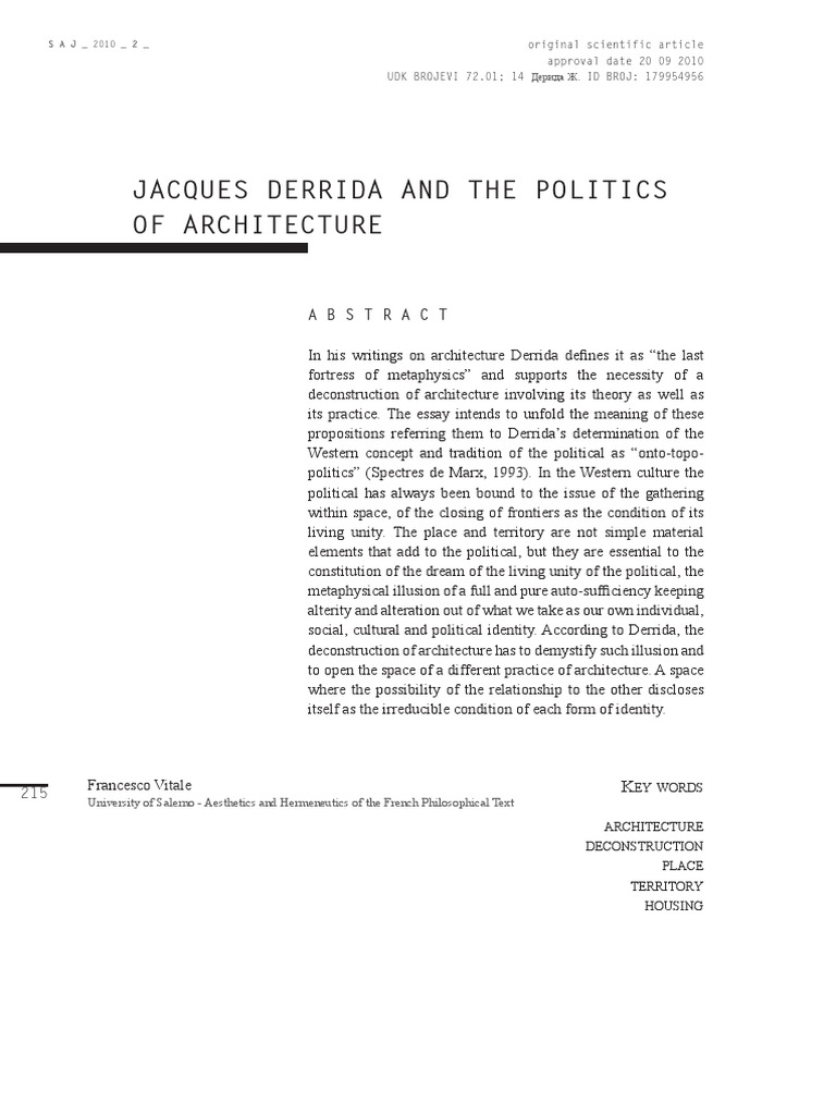 Jacques Derrida and The Politics of Architecture | PDF | Deconstruction ...