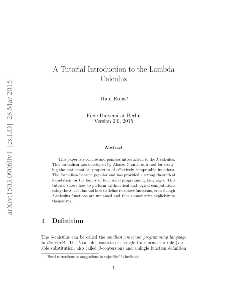 A Tutorial Introduction To The Lambda Calculus: Raul Rojas | PDF ...