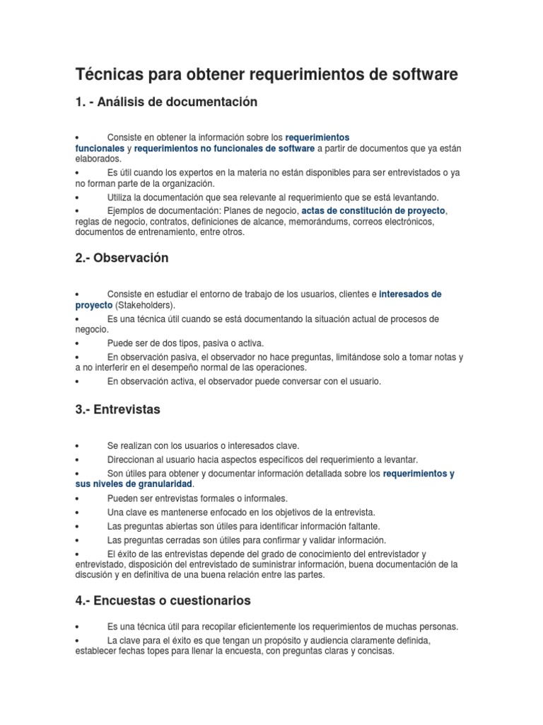 Técnicas para Obtener Requerimientos de Software | PDF | Cuestionario ...