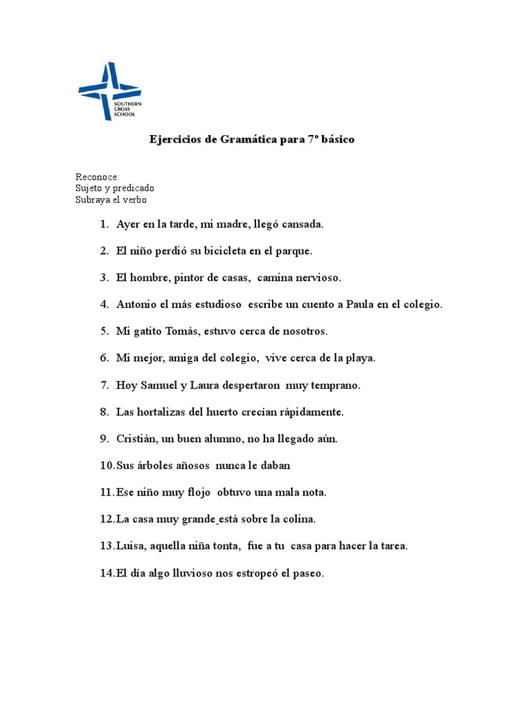 Gramática Básica: Ejercicios 7º Grado | PDF | Hogar, jardinería y bricolaje