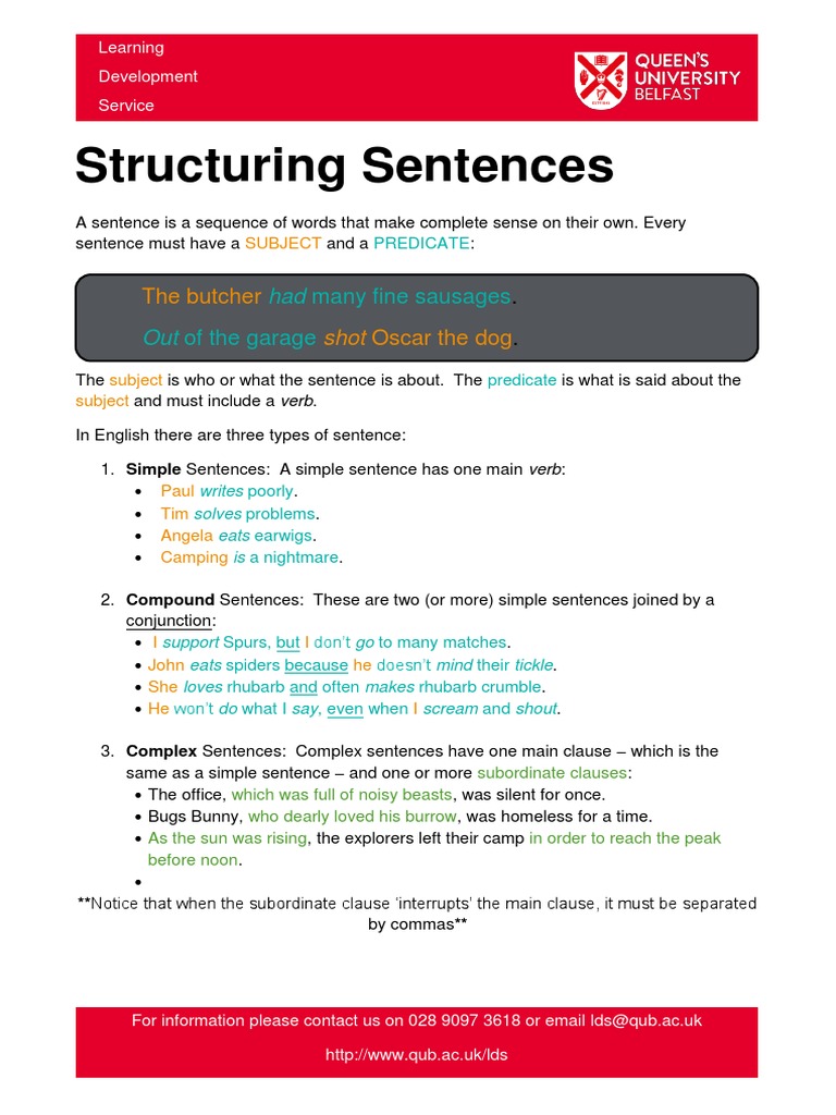 Structuring Sentences: The Butcher | PDF