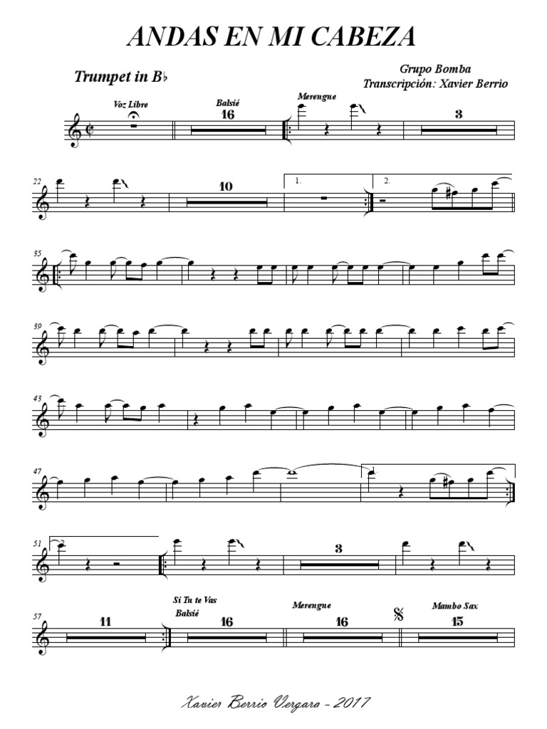 Andas en Mi Cabeza - 2017 - Trumpet (BB) PDF | PDF | Ortografía