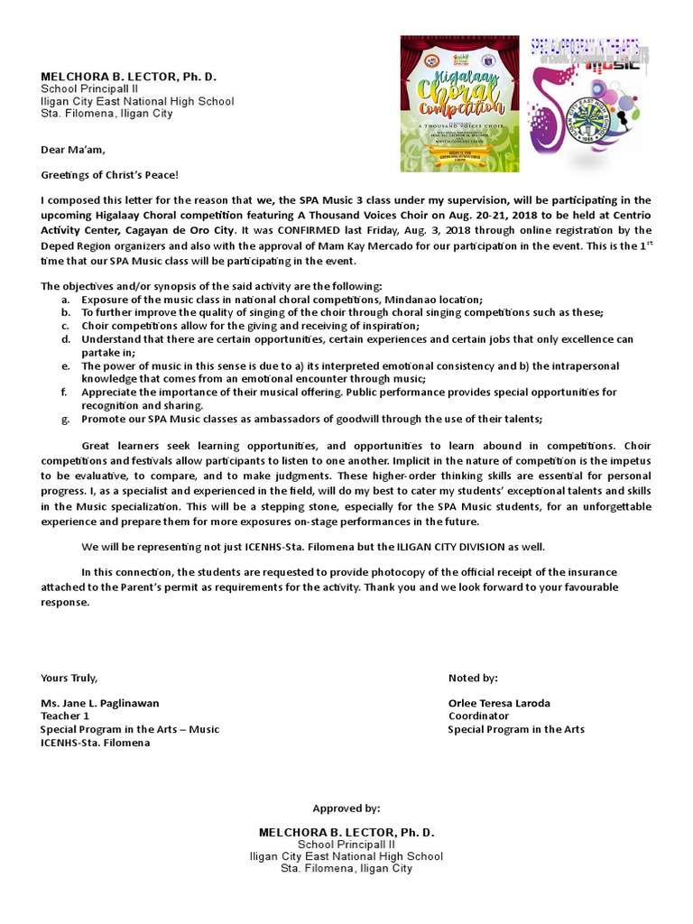 SPA MUSIC Letter of Approval | PDF | Singing | Choir