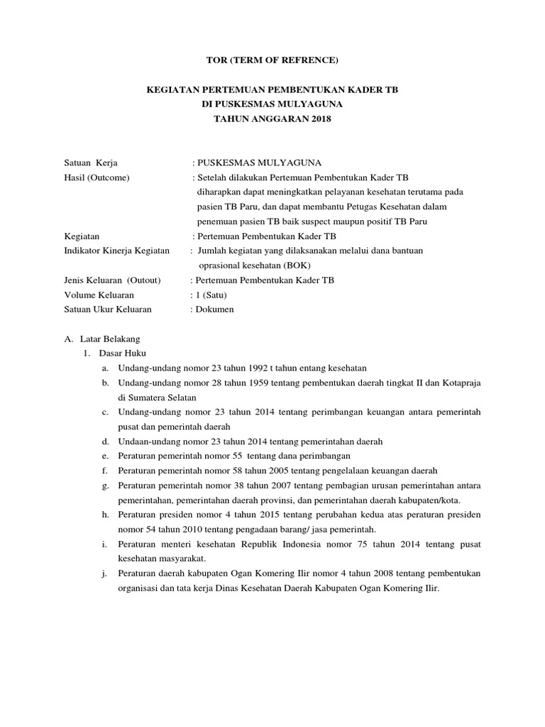 Tor Kader TB | PDF | Kesehatan Holistik