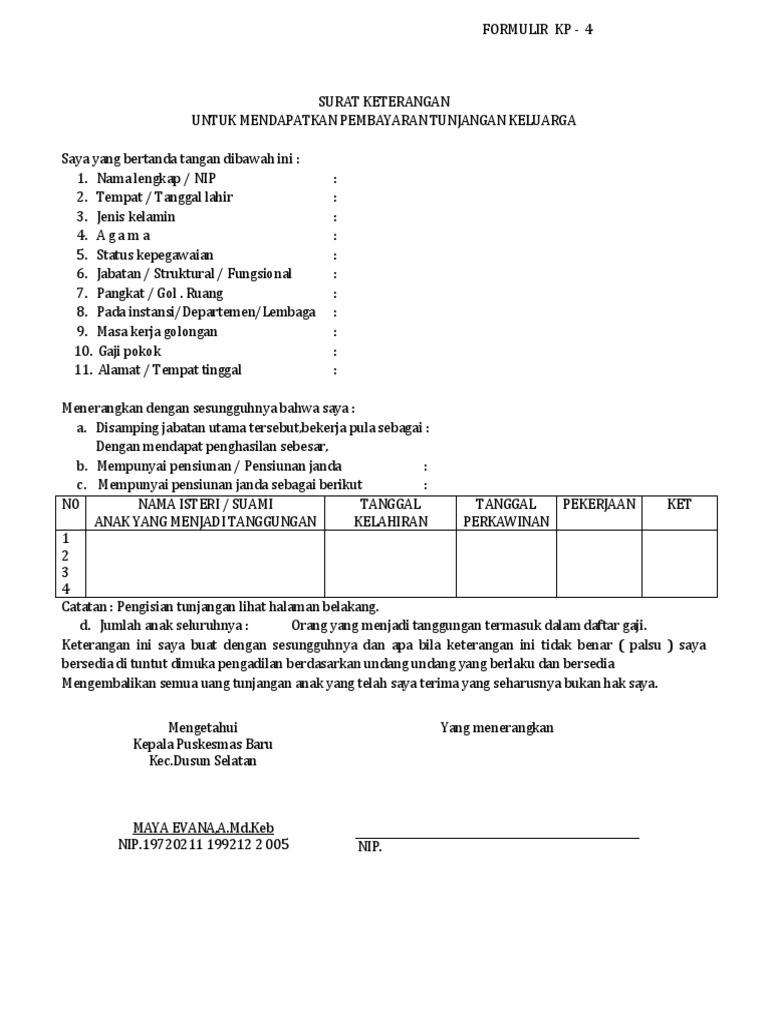 Formulir KP 4. | PDF